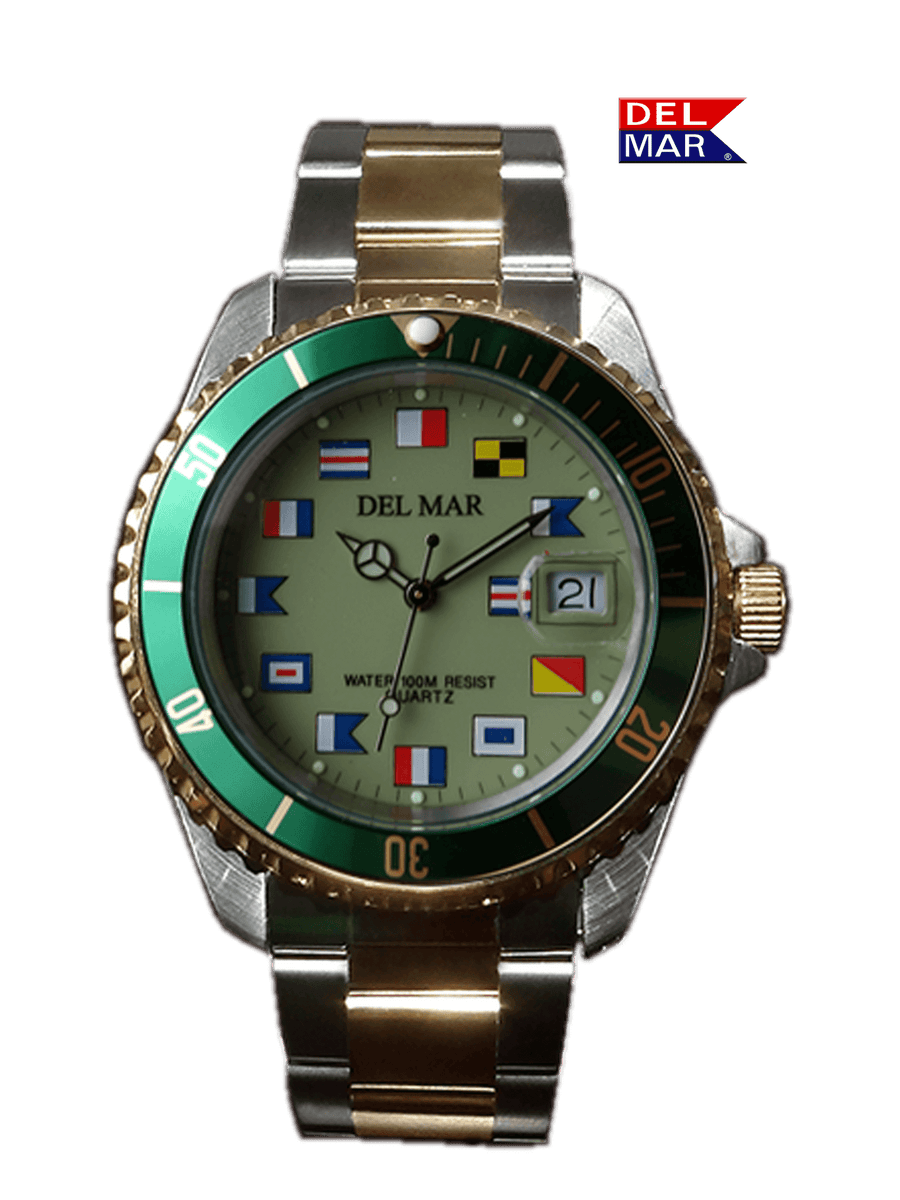 Men's Green Face Long Life Nautical Flag, Two-Tone Watch #50409 – Del ...
