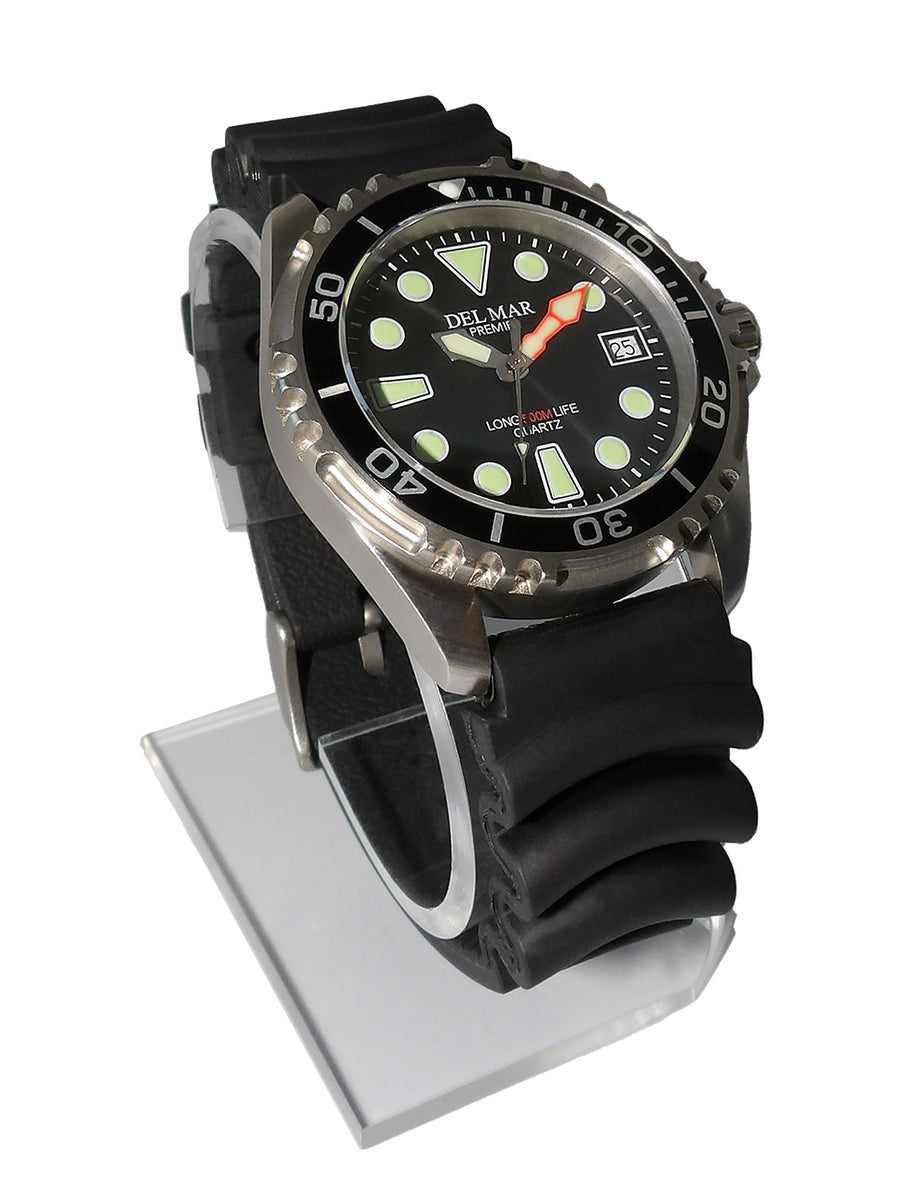 Del Mar 500M Premier Pro Dive Black Dial Watch Rubber Band #50417 – Del ...