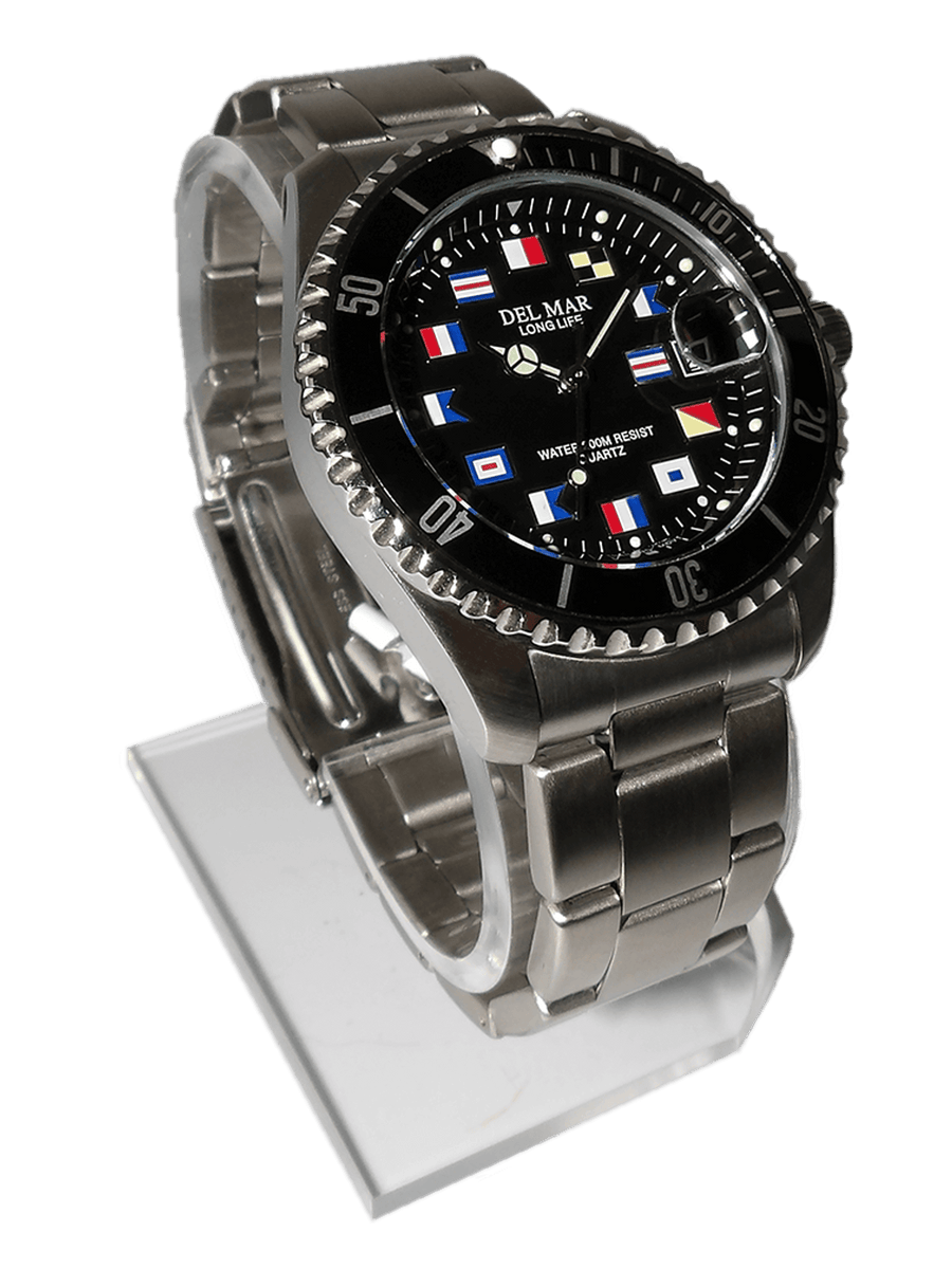 Men's Life Long Nautical Black Face & Bezel SS Band Watch #50377 – Del ...