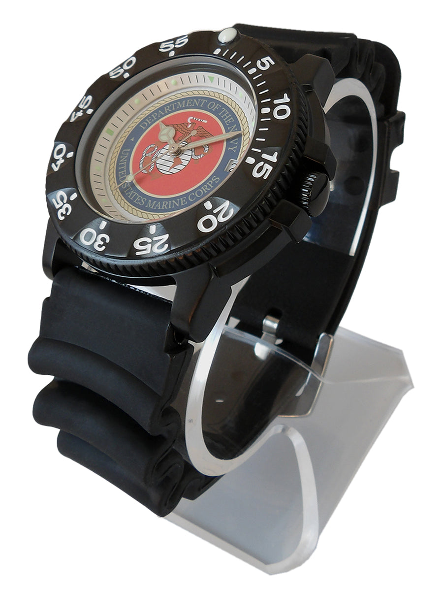 Del Mar Watches Men's U.S. Marine Corps Dial Military Black Strap #50517