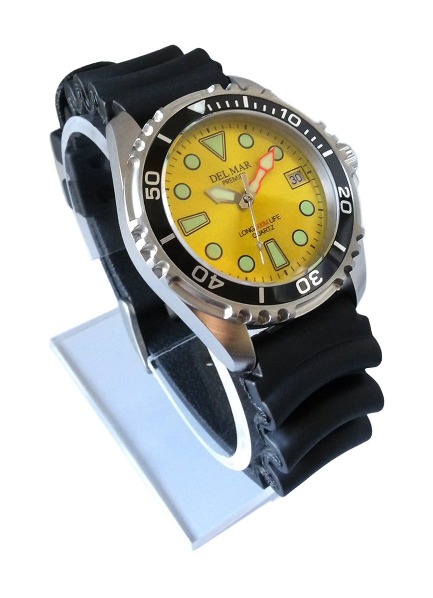 Del Mar 500M Premier Pro Dive Watch | Yellow Dial | Black Rubber Strap ...