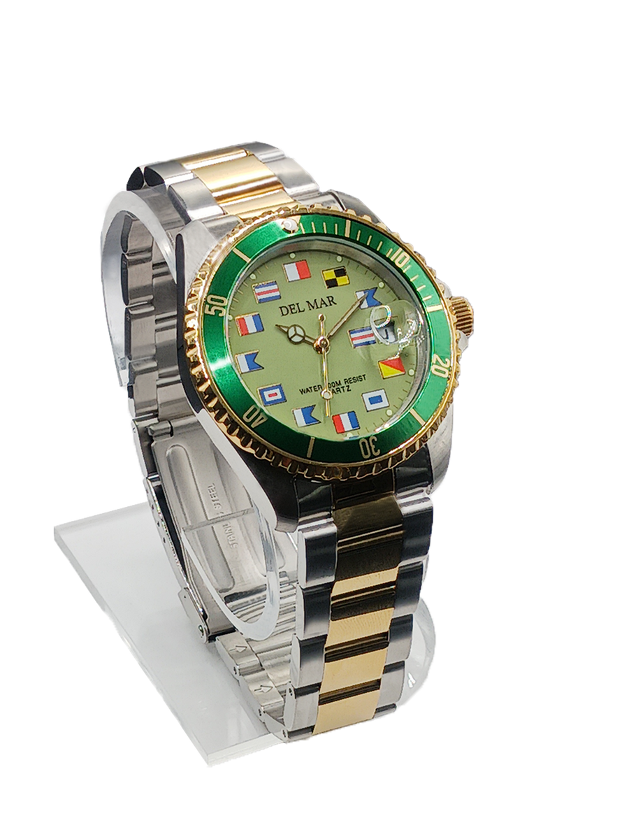 Men's Green Face Long Life Nautical Flag, Two-Tone Watch #50409 – Del ...