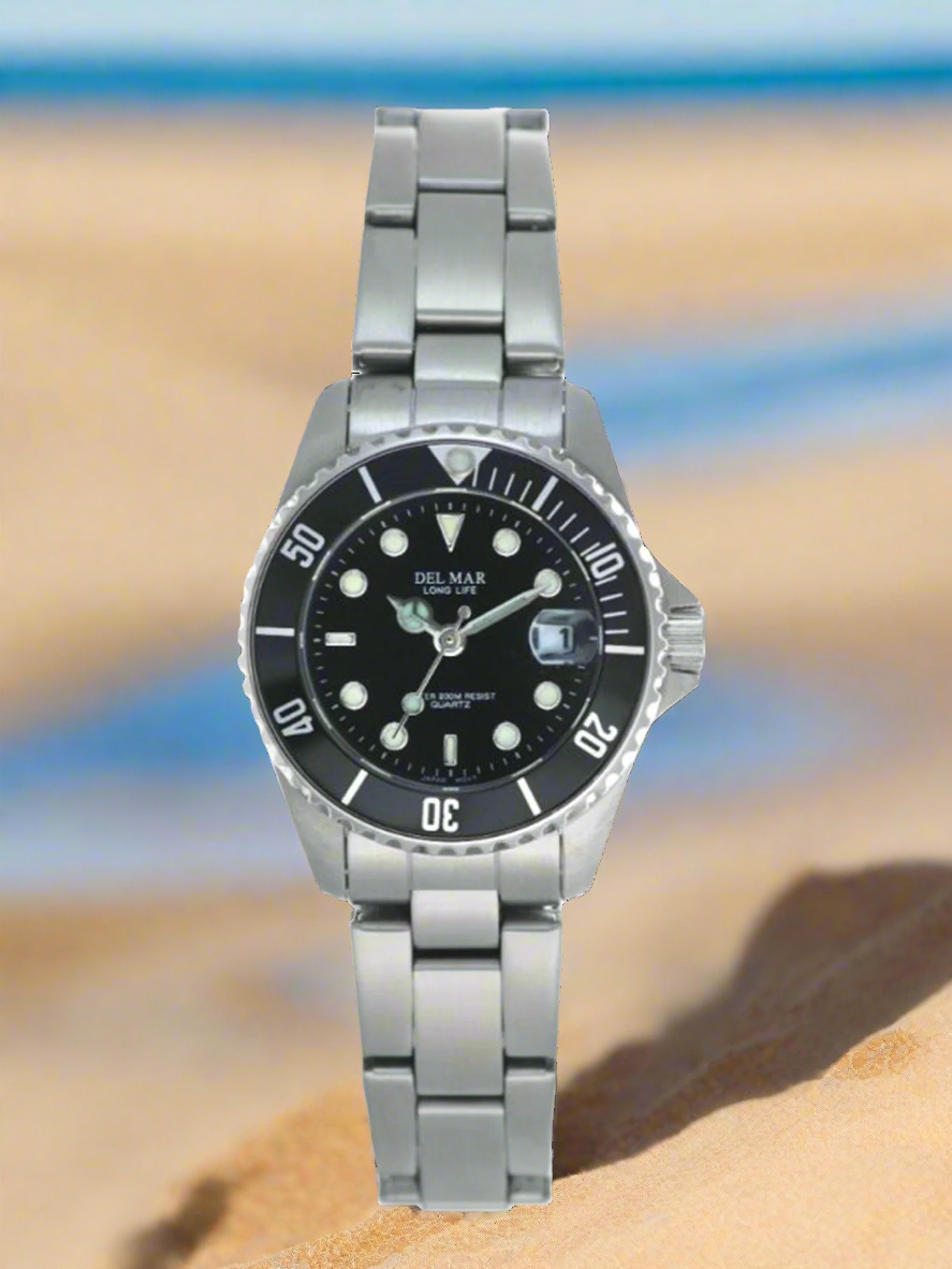 Ladies Long Life Classic Coronado SS Watch Black Face & Bezel #50116 ...