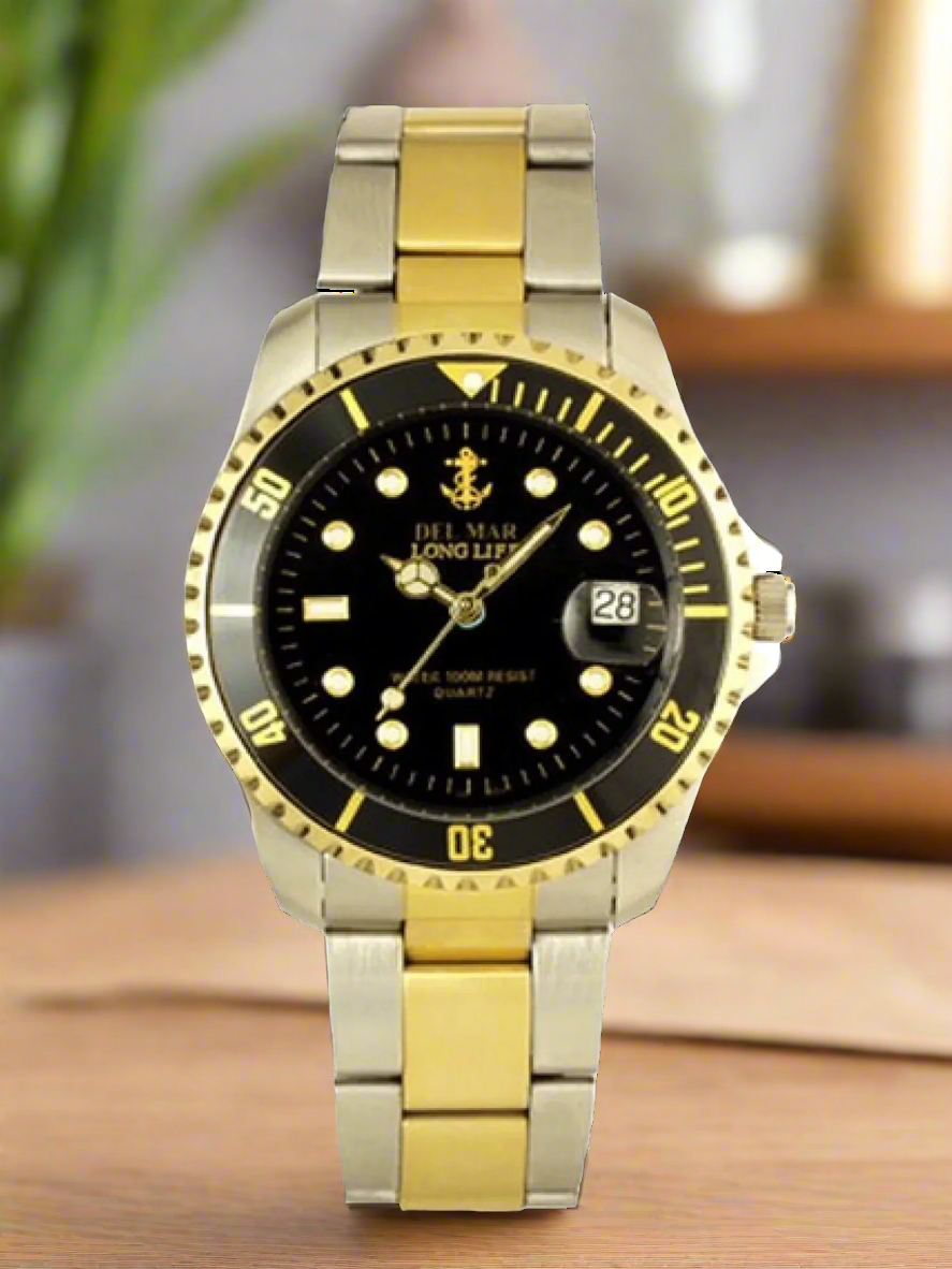 Men's Long Life Classic Coronado Watch – Black Face & Bezel, Two-Tone ...