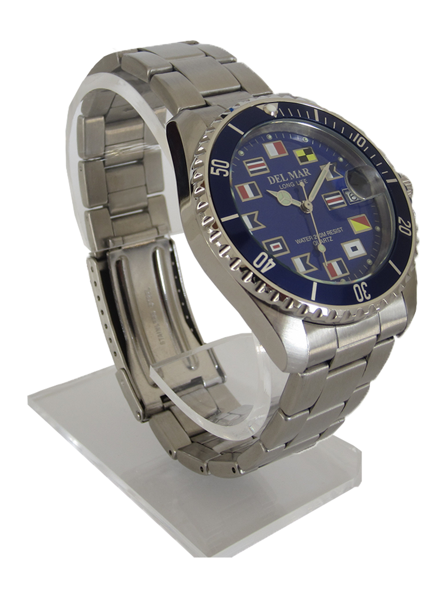 Del Mar Nautical 200 Blue Dial Watch 50406 | Stainless Steel Blue Bezel ...