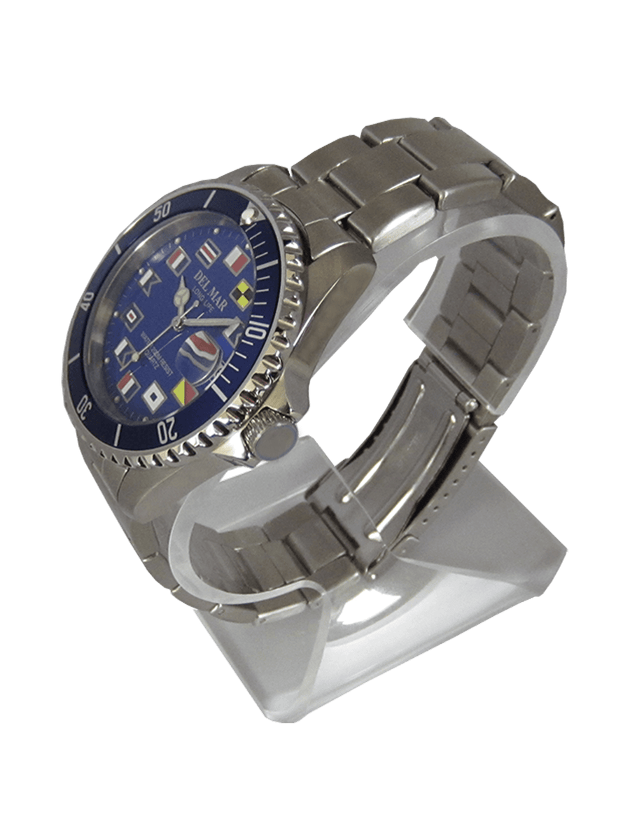 Men's Long Life Nautical 43mm Blue Face - Bezel SS Band Watch #50406 ...