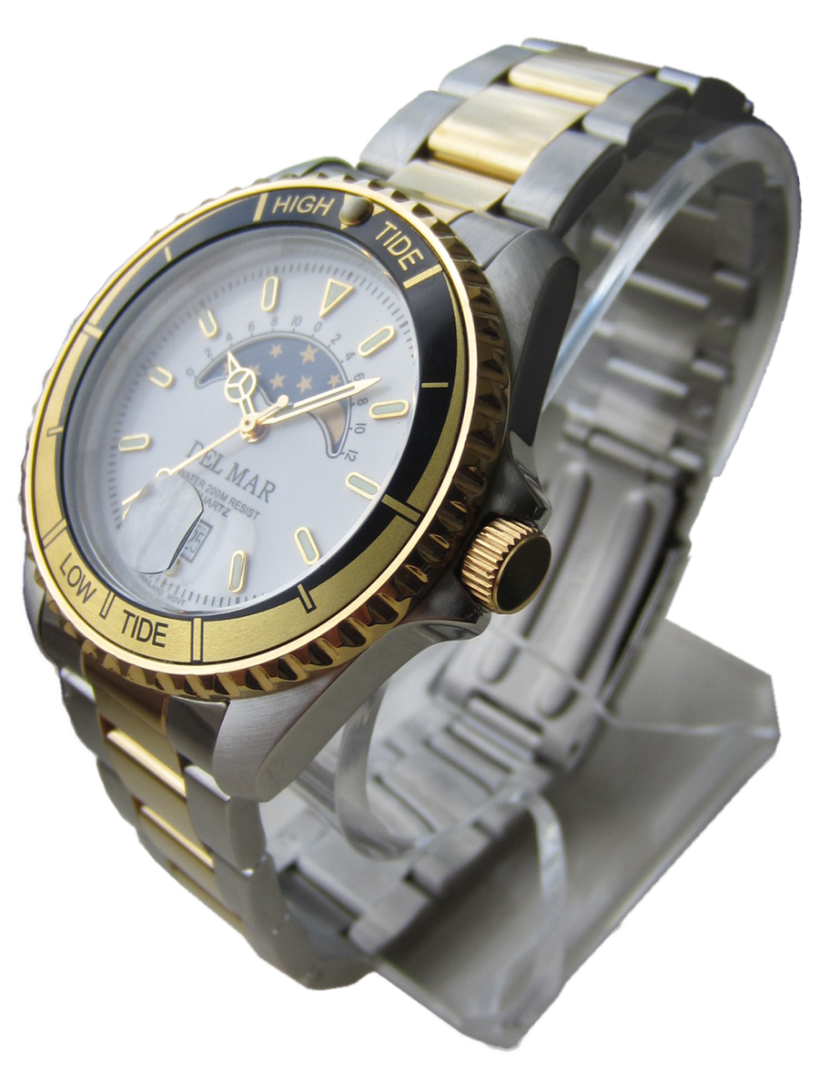 Two-Tone Bracelet Nautical Analog Tide Watch #50401 – Del Mar Watches