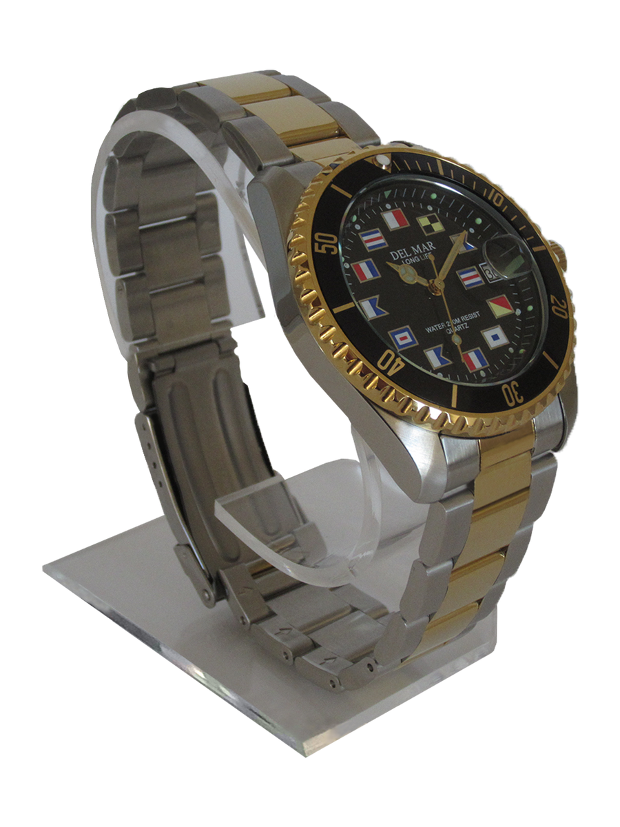 Men’s Long Life Nautical Bracelet Two-Tone Black Face Watch #50408 ...