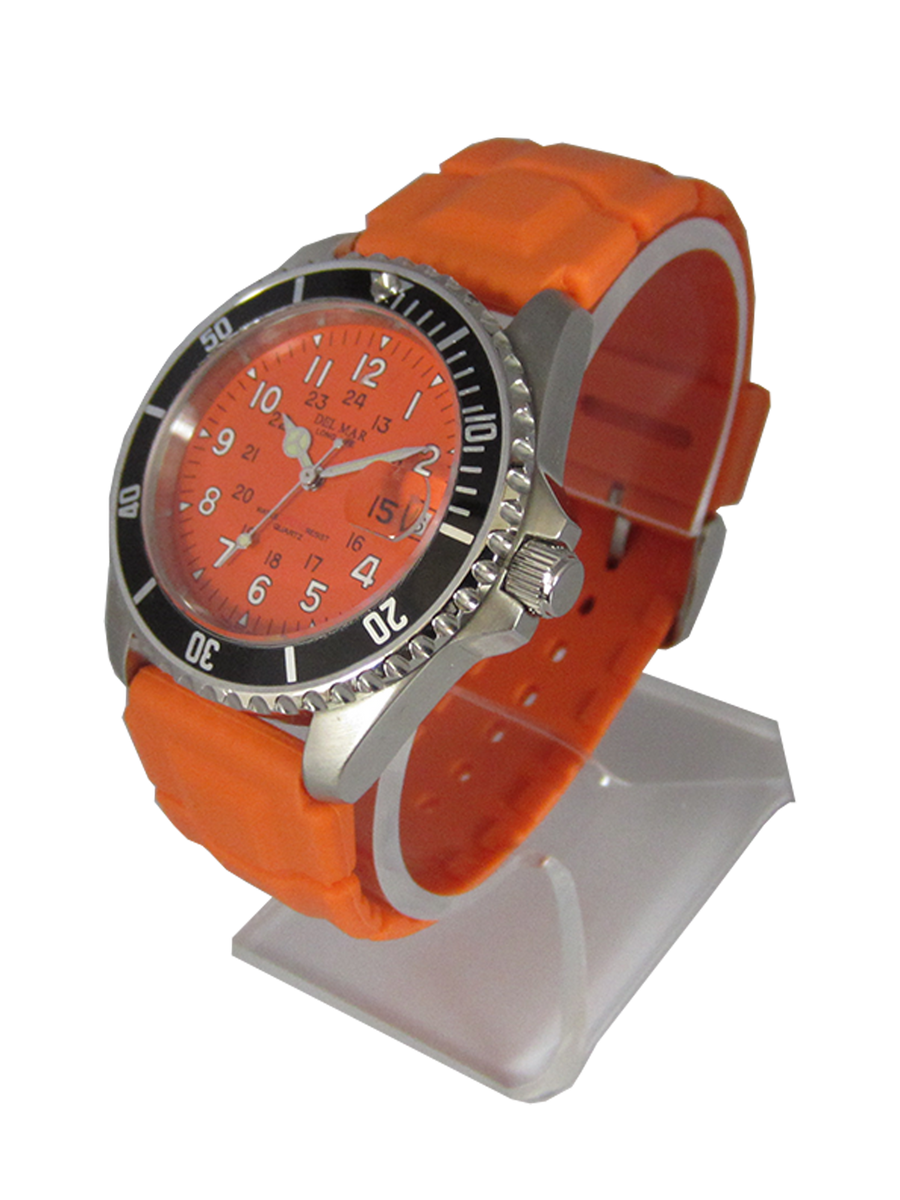 Del Mar Watches Catalina: Orange Face, 43mm Case, Silicone Band #50270